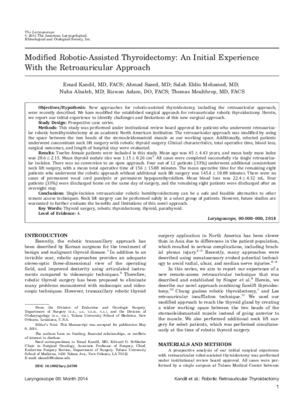 (PDF) Modified robotic-assisted thyroidectomy: An initial experience ...