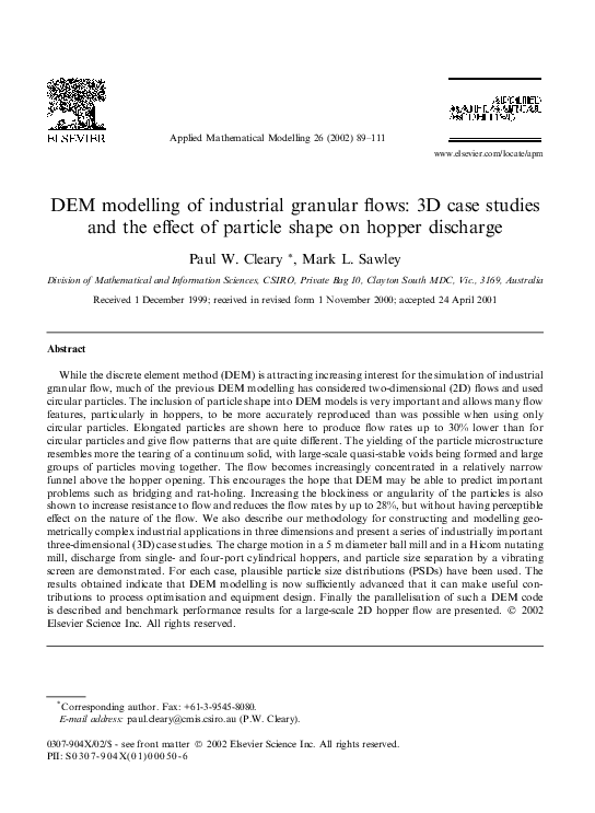 (PDF) DEM modelling of industrial granular flows: 3D case studies and the effect of particle ...