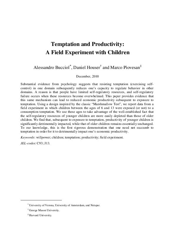 (PDF) Temptation and productivity: A field experiment with children