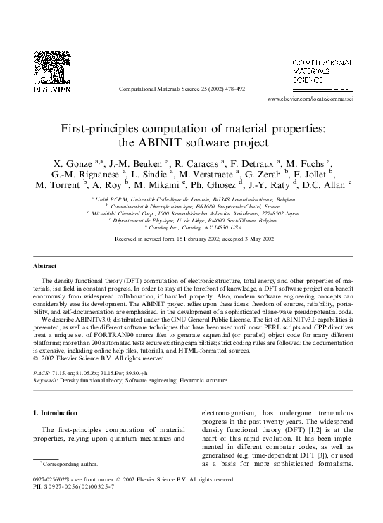 Pdf First Principles Computation Of Material Properties The Abinit Software Project