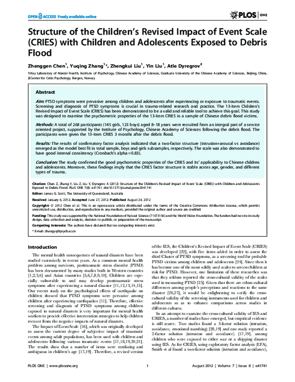 (PDF) Structure of the Children's Revised Impact of Event Scale (CRIES ...
