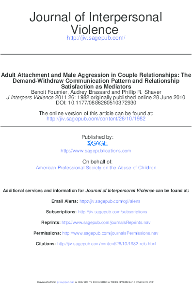 Pdf Adult Attachment And Male Aggression In Couple Relationships The