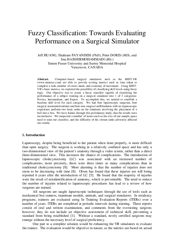 (PDF) Fuzzy classification: towards evaluating performance on a surgical simulator