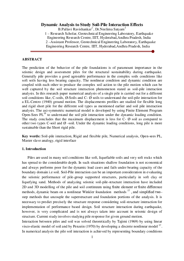 (PDF) Dynamic Analysis to Study Soil-Pile Interaction Effects