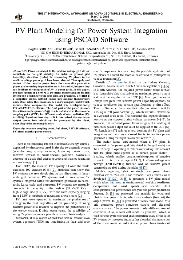 (PDF) PV plant modeling for power system integration using PSCAD software