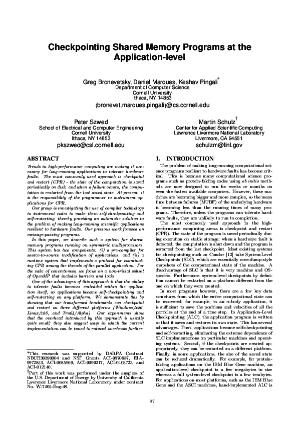 (PDF) Checkpointing shared memory programs at the application-level
