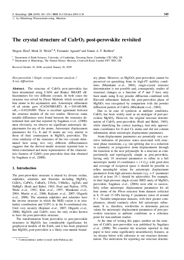 (PDF) The crystal structure of CaIrO3 post-perovskite revisited