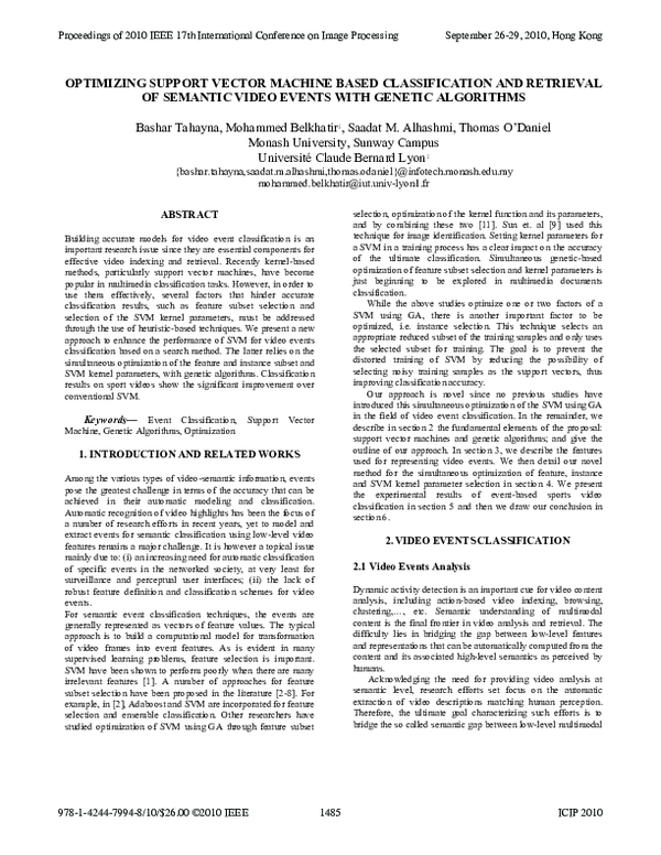 Pdf Optimizing Support Vector Machine Based Classification And Retrieval Of Semantic Video