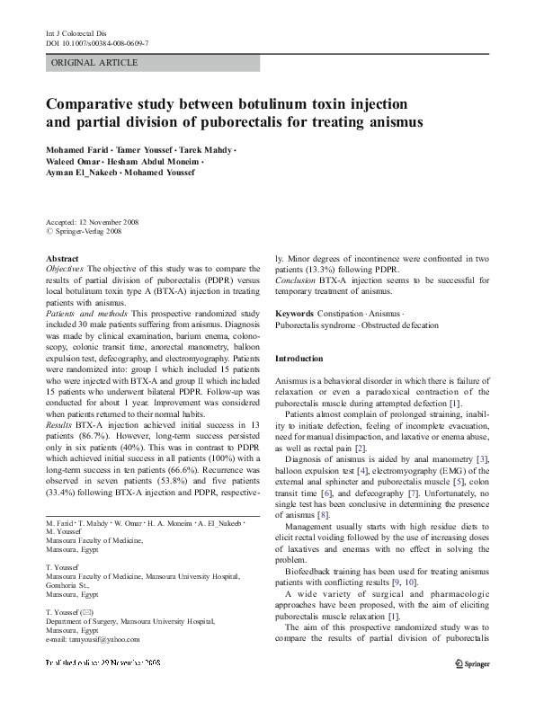 (PDF) Comparative study between botulinum toxin injection and partial ...