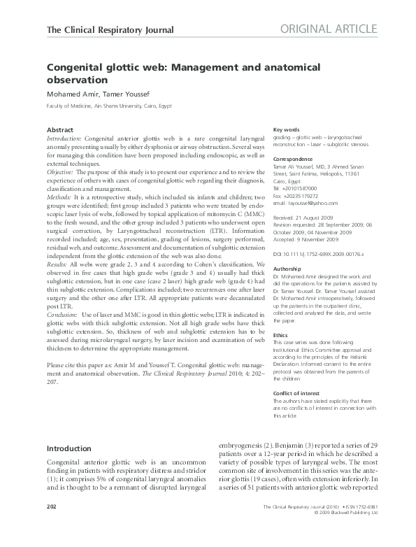 (PDF) Congenital glottic web: Management and anatomical observation