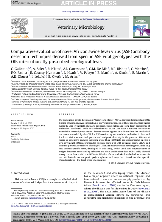 (PDF) Comparative evaluation of novel African swine fever virus (ASF ...