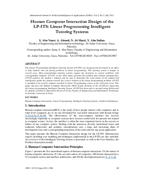 (PDF) Human Computer Interaction Design of the LP-ITS: Linear Programming Intelligent Tutoring ...