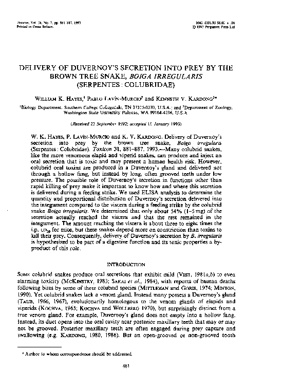 (PDF) Delivery of Duvernoy's secretion into prey by the brown tree ...