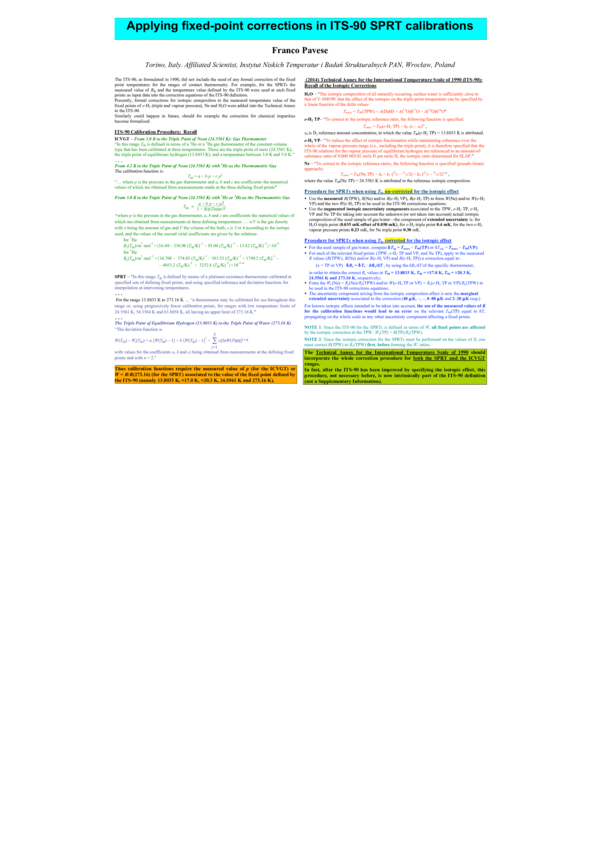 (PDF) Applying fixed-point corrections in ITS-90 SPRT calibrations