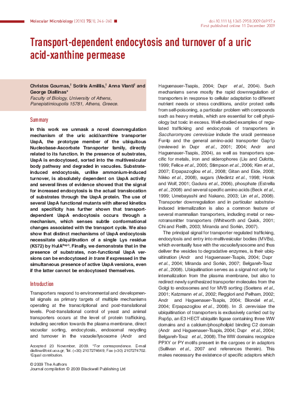 (PDF) Transport-dependent endocytosis and turnover of a uric acid-xanthine permease