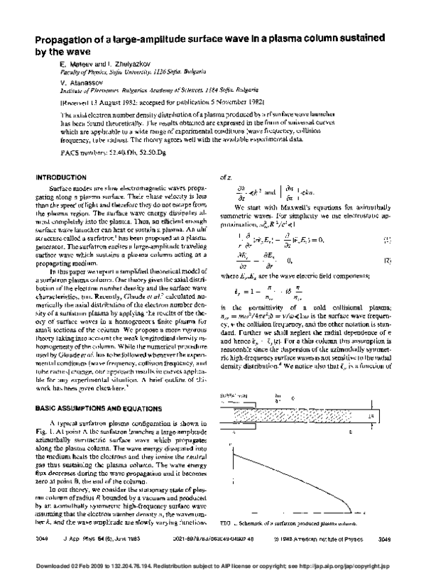 (PDF) Propagation of a large‐amplitude surface wave in a plasma column ...