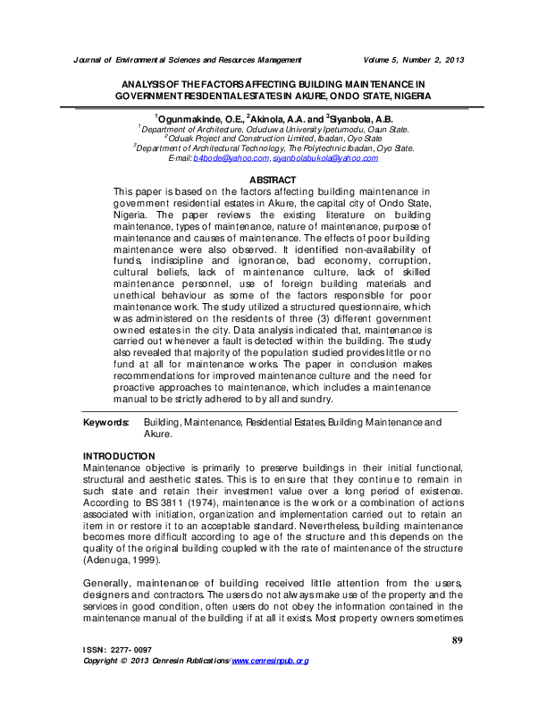 (PDF) Poor Building Maintenance in Nigeria: Are Architects Free from ...