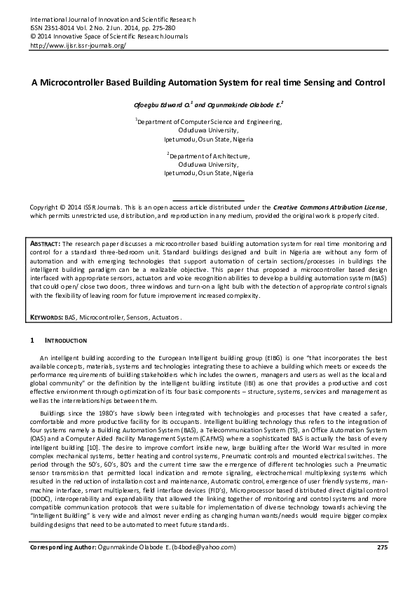 (PDF) A Microcontroller Based Building Automation System for real time Sensing and Control