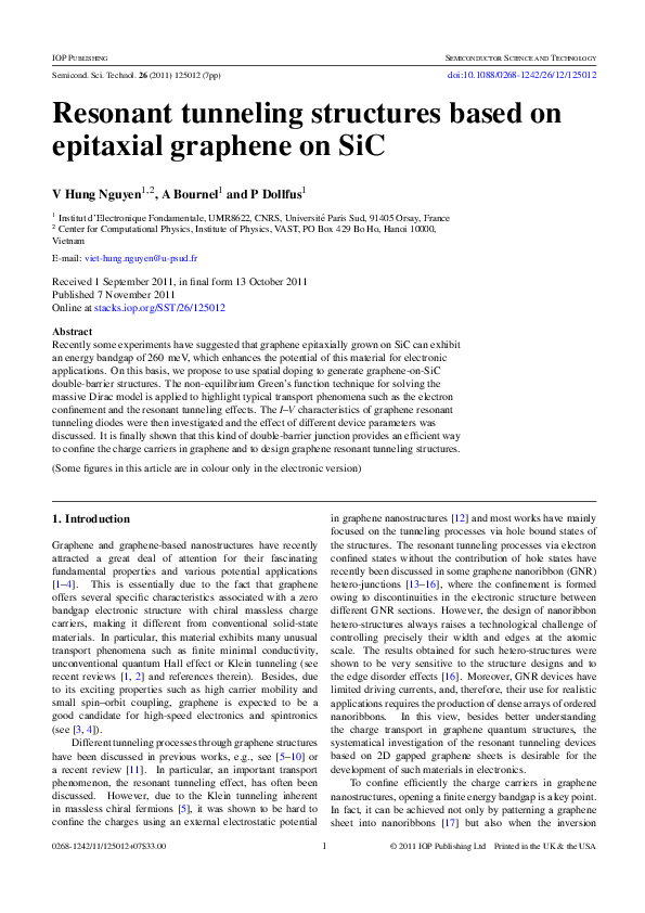 (PDF) Resonant tunneling structures based on epitaxial graphene on SiC