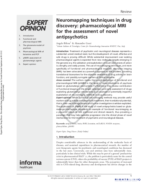 (PDF) Neuromapping techniques in drug discovery: Pharmacological MRI ...