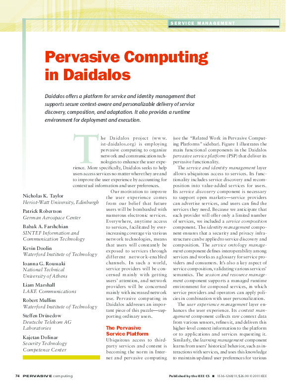 (PDF) Pervasive Computing in Daidalos