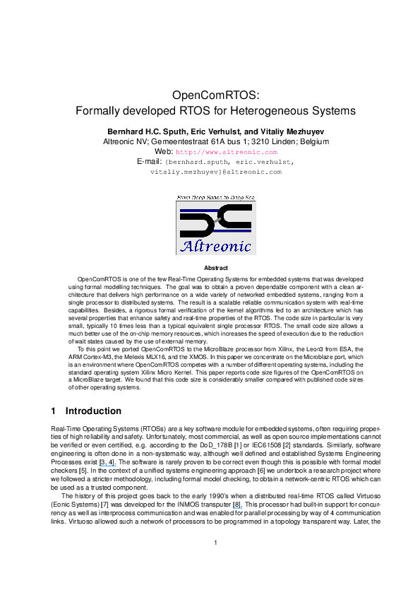 (PDF) OpenComRTOS: Formally developed RTOS for Heterogeneous Systems