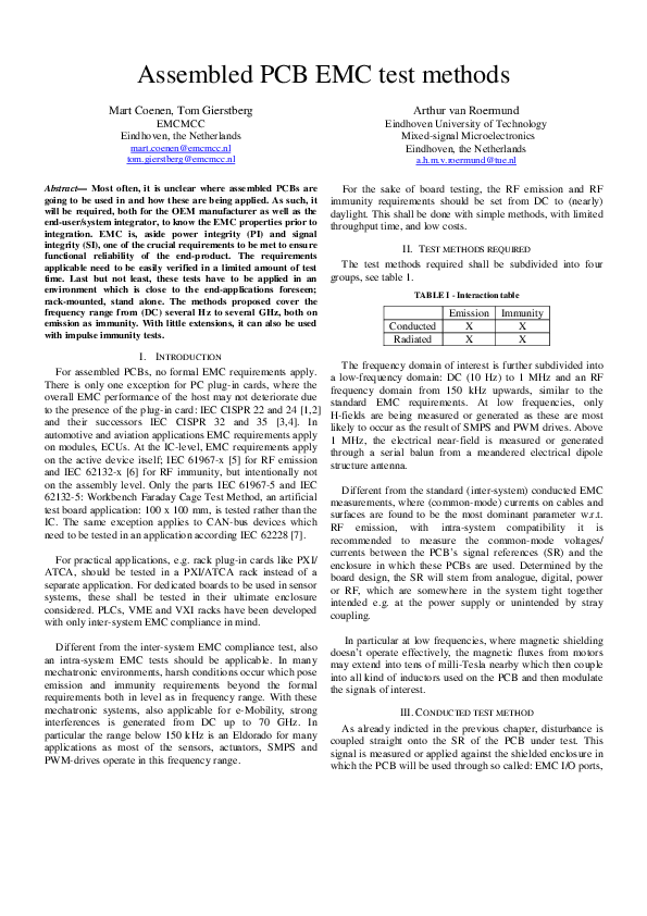 (PDF) Assembled PCB EMC test methods