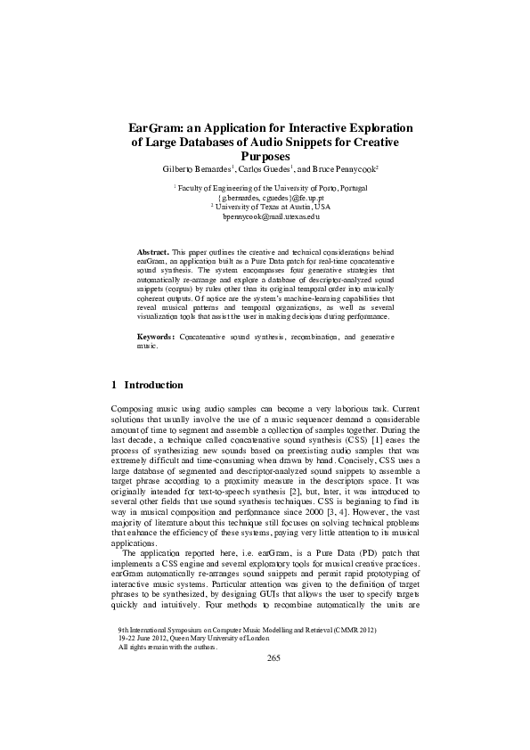 (PDF) EarGram: An application for interactive exploration of concatenative sound synthesis in ...
