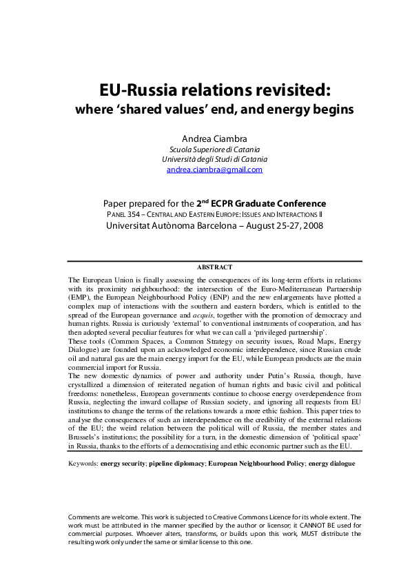 (PDF) EU-Russia relations revisited: where 'shared values' end, and ...