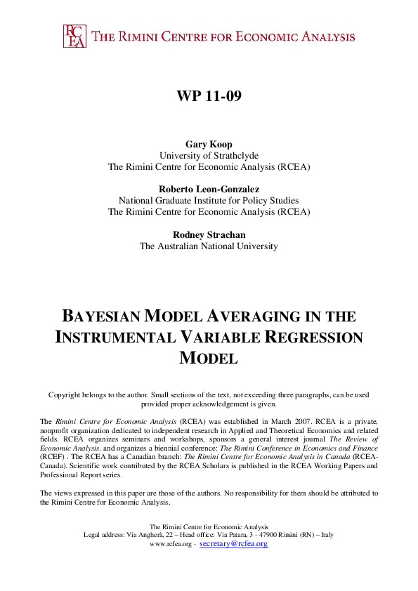 (PDF) Bayesian Model Averaging in the Instrumental Variable Regression Model