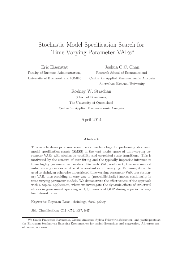 Pdf Stochastic Model Specification Search For Time Varying Parameter Vars