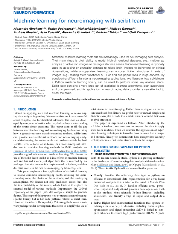 (PDF) Machine learning for neuroimaging with scikit-learn | Gael ...