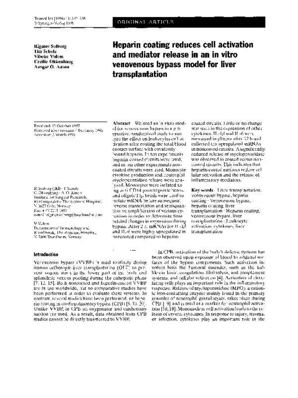 (PDF) Heparin coating reduces cell activation and mediator release in ...