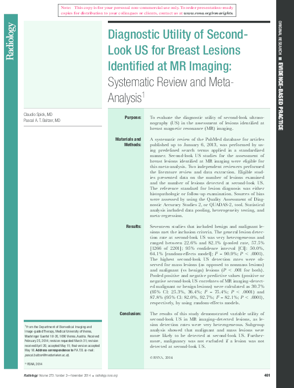 (PDF) Diagnostic Utility of Second-Look US for Breast Lesions Identified at MR Imaging ...
