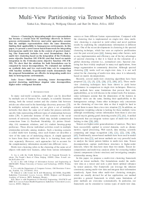 Pdf Multiview Partitioning Via Tensor Methods