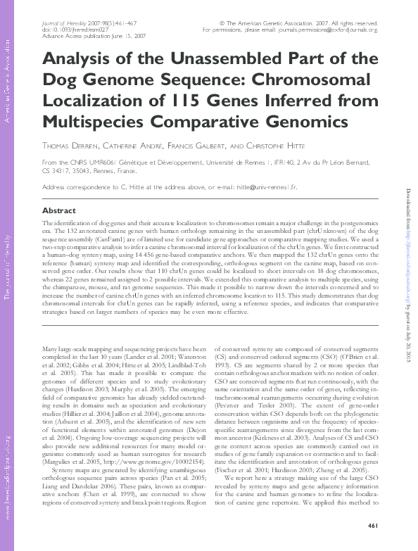 (PDF) Analysis of the Unassembled Part of the Dog Genome Sequence ...