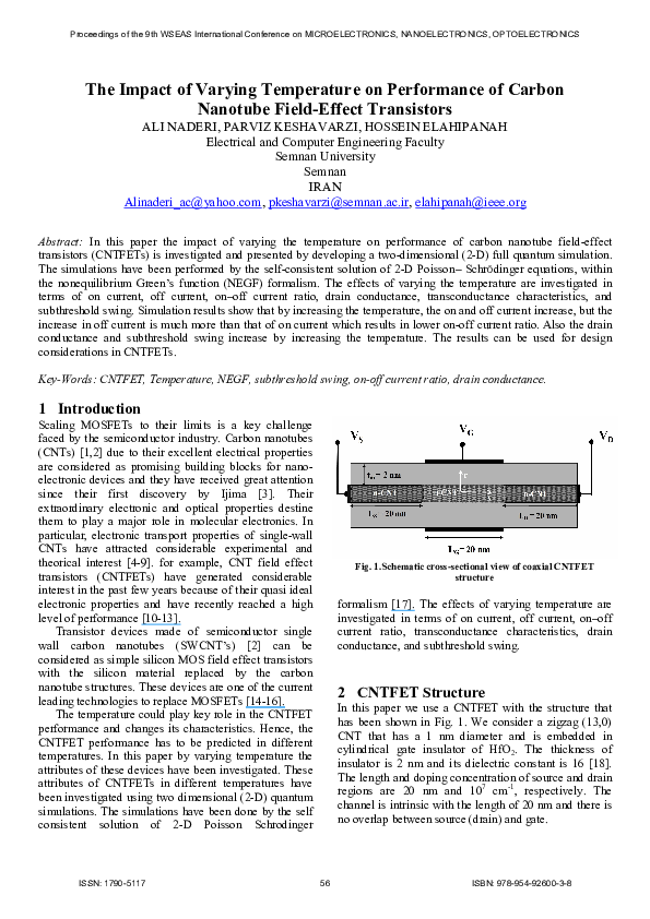 Pdf The Impact Of Varying Temperature On Performance Of Carbon Nanotube Field Effect Transistors