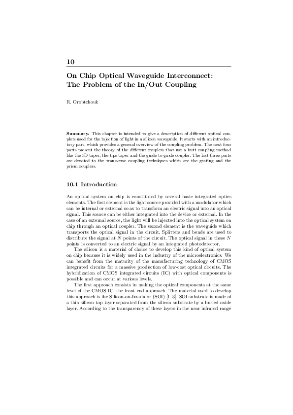 Pdf On Chip Optical Waveguide Interconnect The Problem Of The In Out Coupling