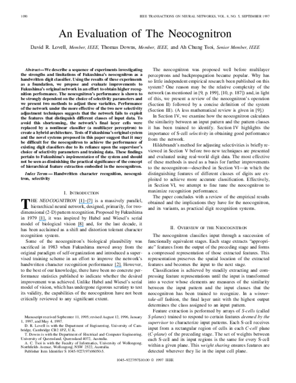 (PDF) An evaluation of the neocognitron