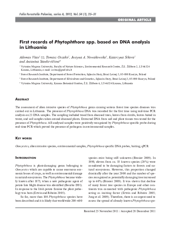 (PDF) First records of Phytophthora spp. based on DNA analysis in Lithuania