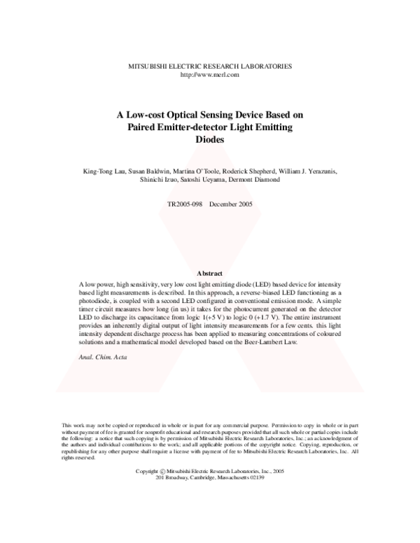 Pdf Low Cost Led Optical Sensor For Light Intensity Measurement