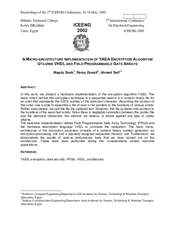 Pdf Yaea Encryption Algorithm Fpga Implementation 4873