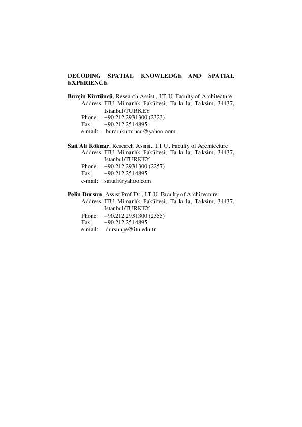 (PDF) DECODING SPATIAL KNOWLEDGE AND SPATIAL EXPERIENCE