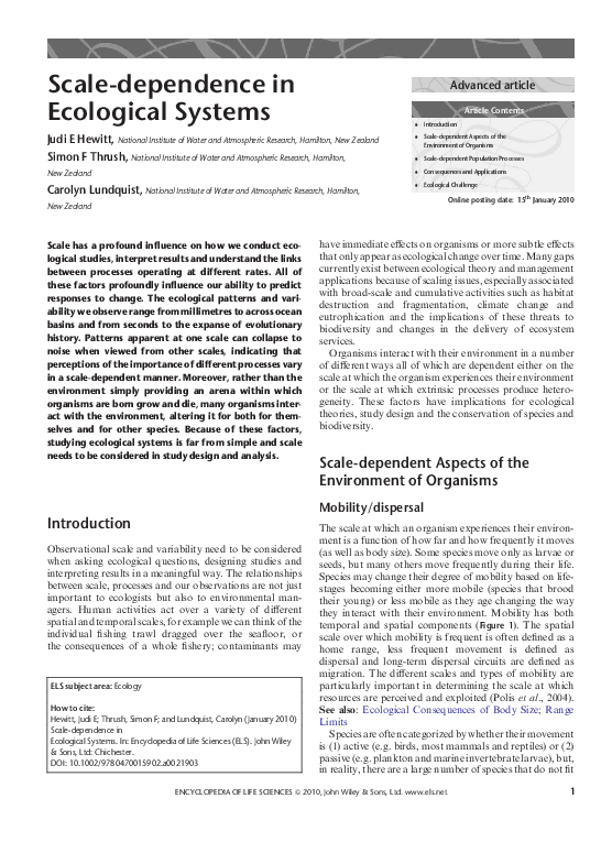(PDF) Scale-dependence in Ecological Systems