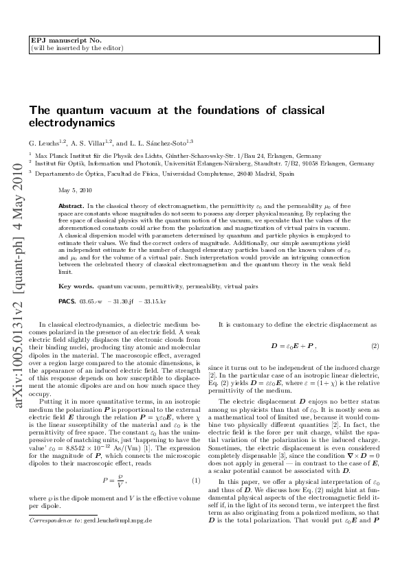 (PDF) The quantum vacuum at the foundations of classical electrodynamics