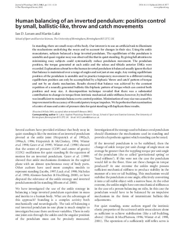 (PDF) Human balancing of an inverted pendulum: position control by ...