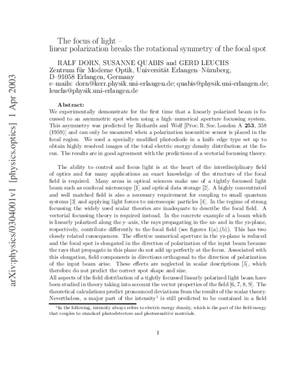 (PDF) The focus of light--linear polarization breaks the rotational ...