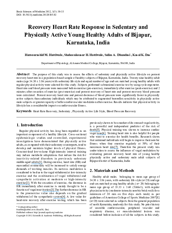 (PDF) Recovery Heart Rate Response in Sedentary and Physically Active ...