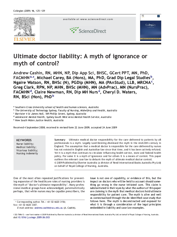 (PDF) Ultimate doctor liability: A myth of ignorance or myth of control?