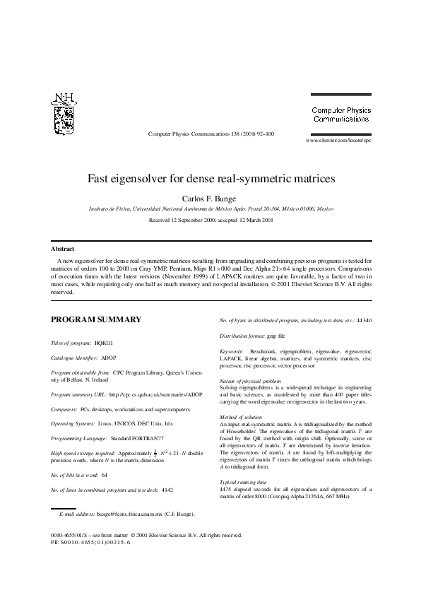 (PDF) Fast eigensolver for dense real-symmetric matrices